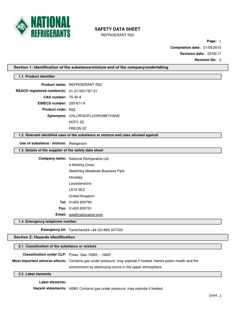 SDS R22 CLP | PDF | Waste Management