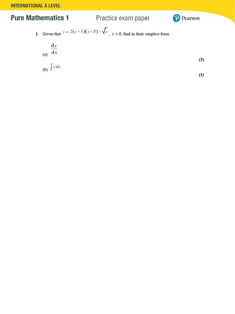 Ial Maths Pure 1 Practice Paper | PDF | Equations | Area
