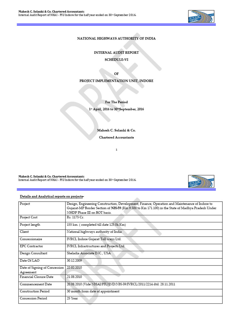 Internal - Audit - Report (APR-16 TO SEP-16) | PDF | Road Infrastructure | Road