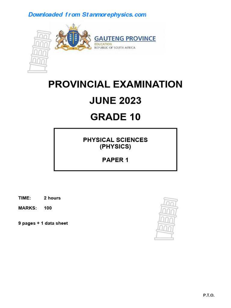 GP Physical Science Grade 10 June 2023 P1 and Memo | PDF ...