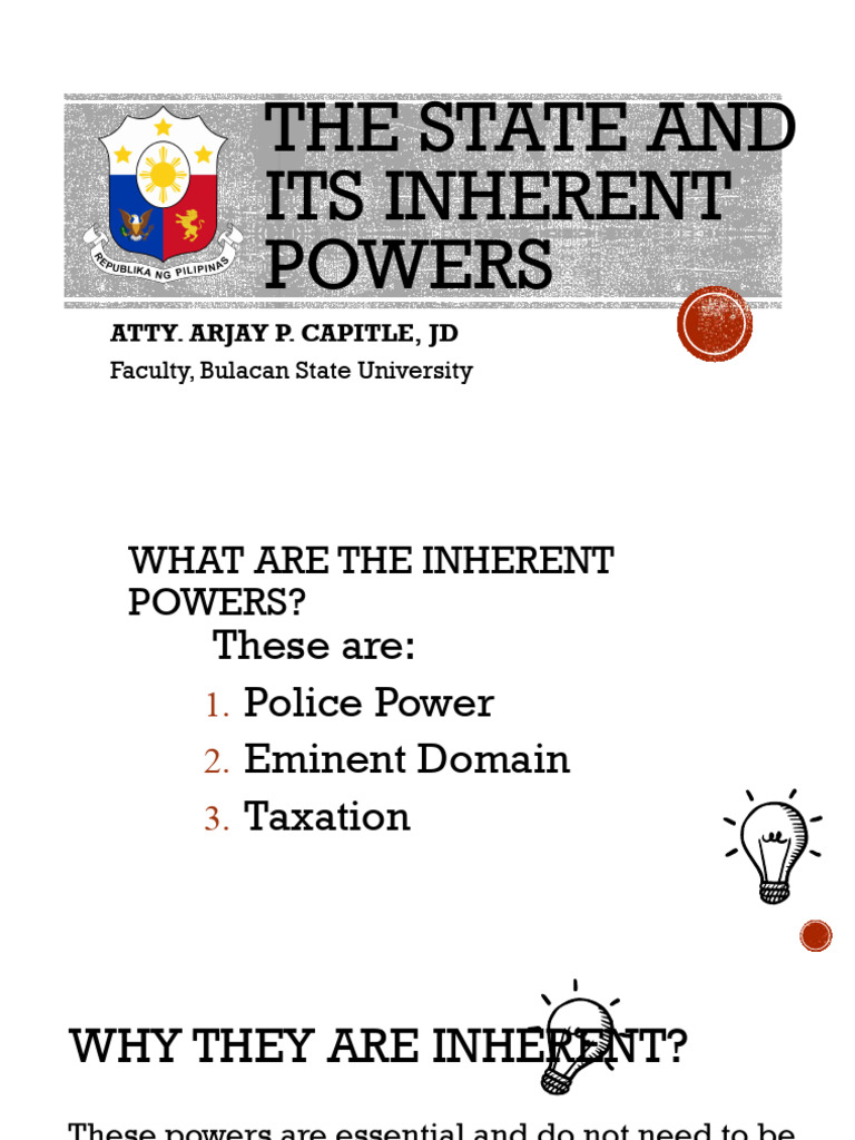 The State and Its Inherent Powers | PDF | Taxes | Eminent Domain
