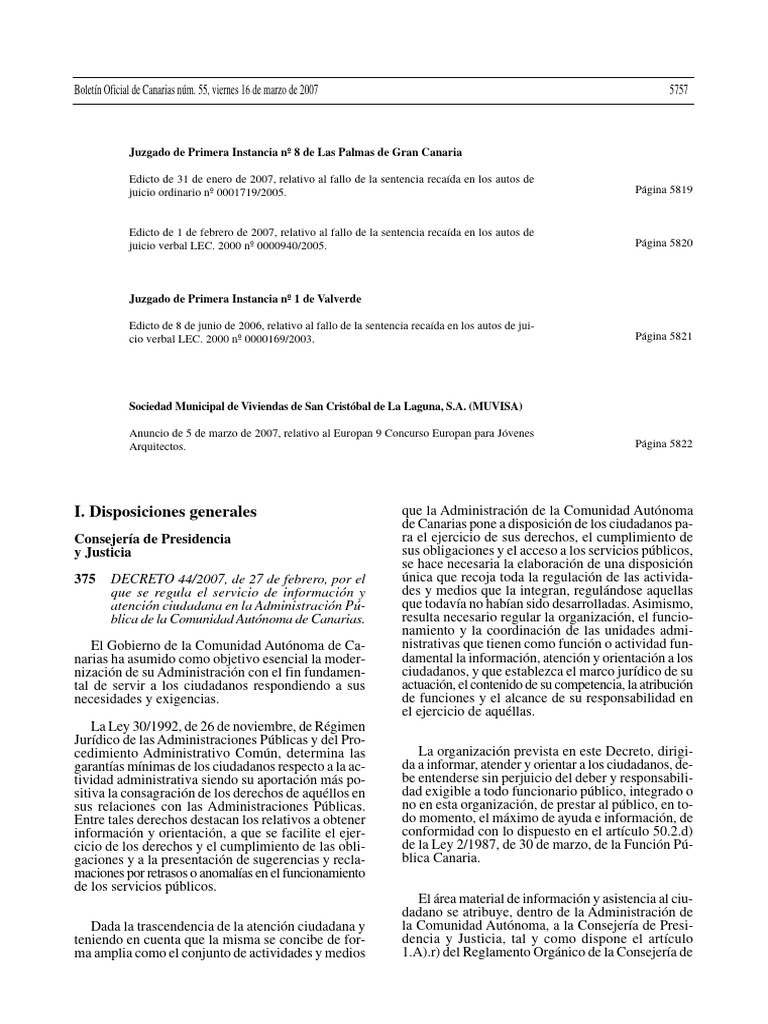 Decreto 44.2007 de 27 de Febrero Por El Que Se Regula El SIAC | PDF | Administración Pública ...