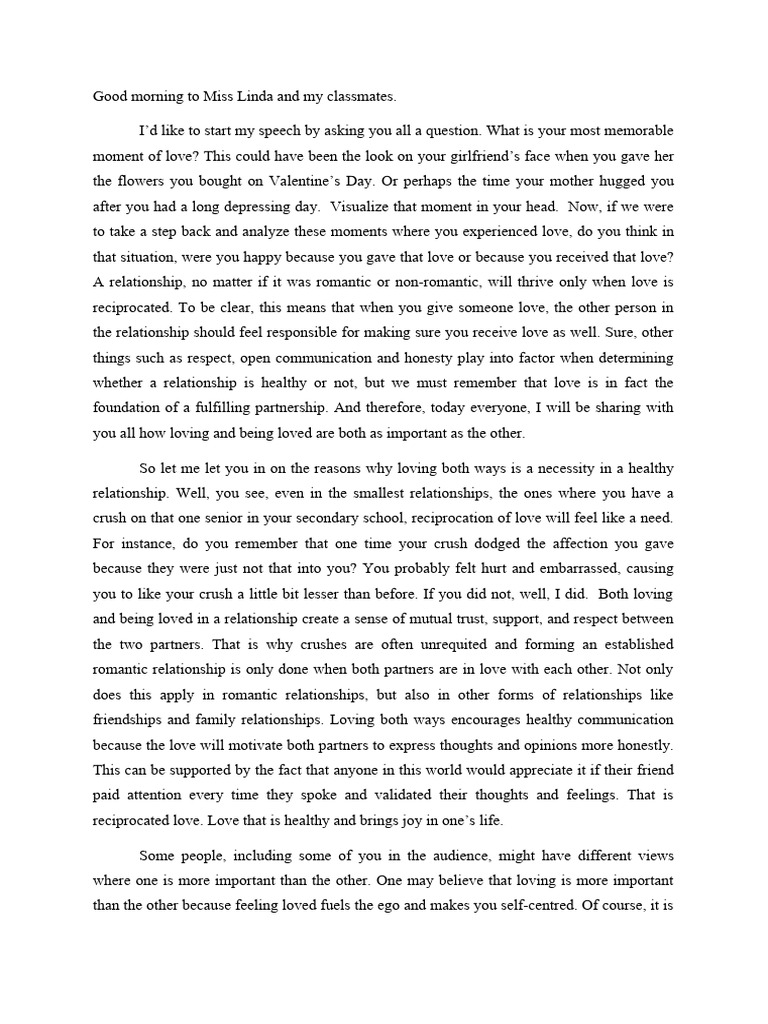 Critical Thinking Speech | PDF | Love | Romance (Love)