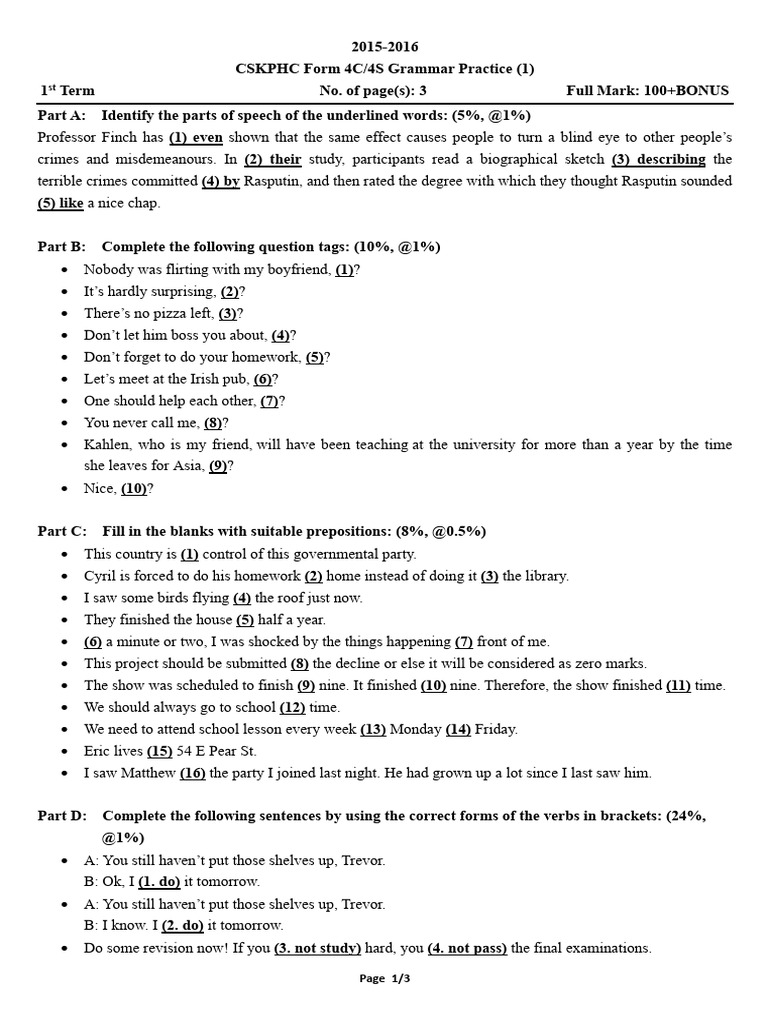 Grammar Practice 1 | Download Free PDF | Sentence (Linguistics) | Linguistic Morphology