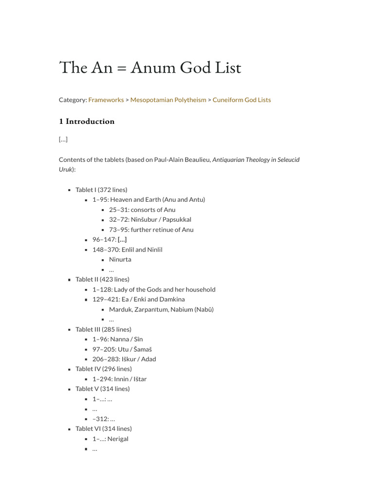 The An = Anum God List SARTRIX | PDF | Deities | Mythology
