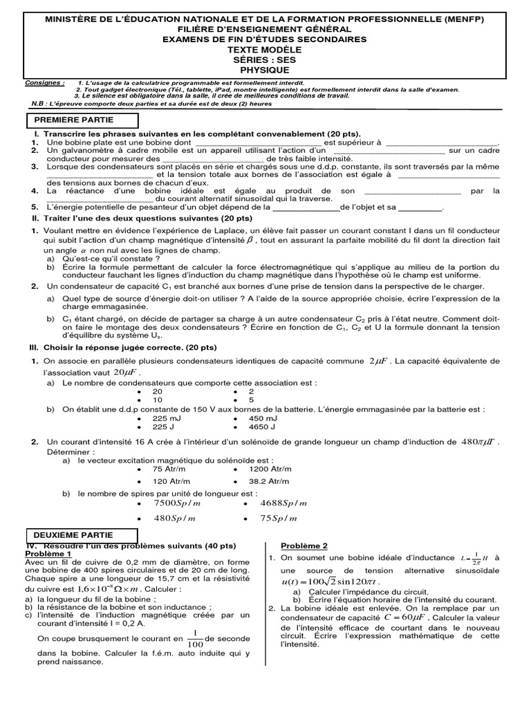 Examen NS4 SVT 2024 - Consignes et Épreuves | PDF | Inducteur | Champ ...