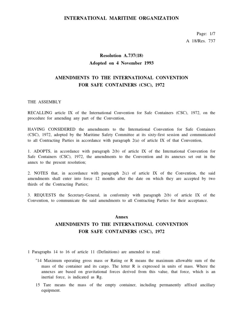 International Convention For Safe Containers - Amendments | Download ...