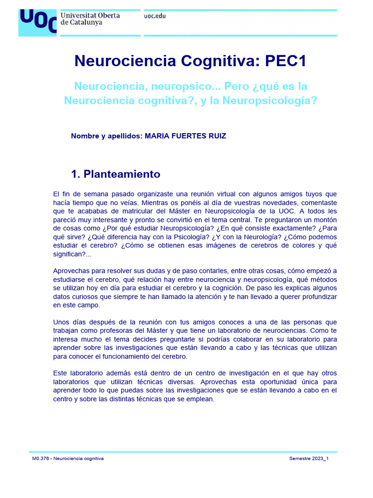 PEC1 | PDF | Neuropsicología | Neurociencia