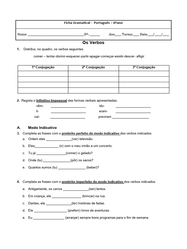 Ficha De Verbos 2018 Download Grátis Pdf Linguística Morfologia