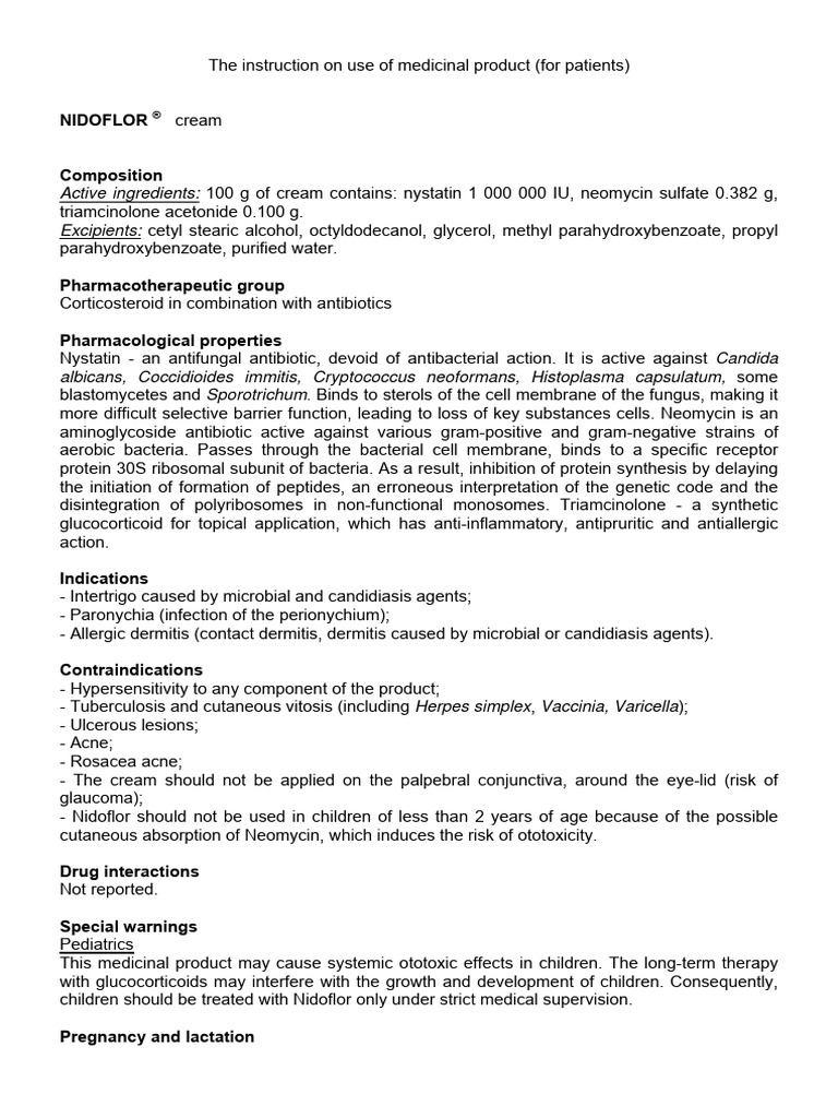 Nidoflor Cream 15g Insert Eng | PDF | Breastfeeding | Glucocorticoid