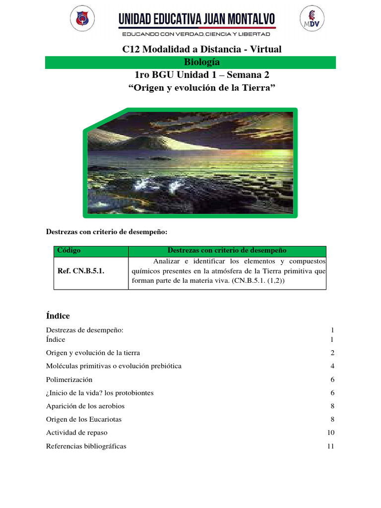 Guía Biología 1ro BGU-U1-S2 | PDF | Tierra | Cianobacterias