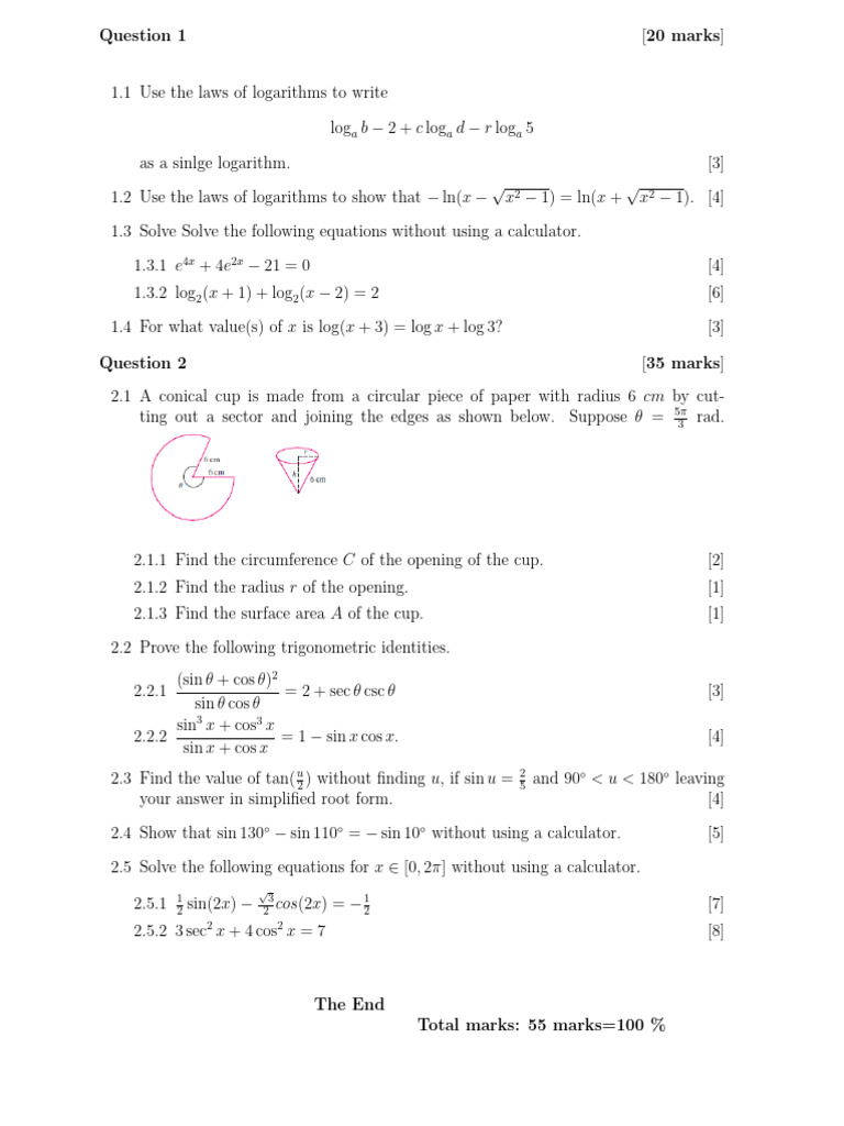 ENM510S Test 1 2020 | PDF | Trigonometric Functions | Elementary ...