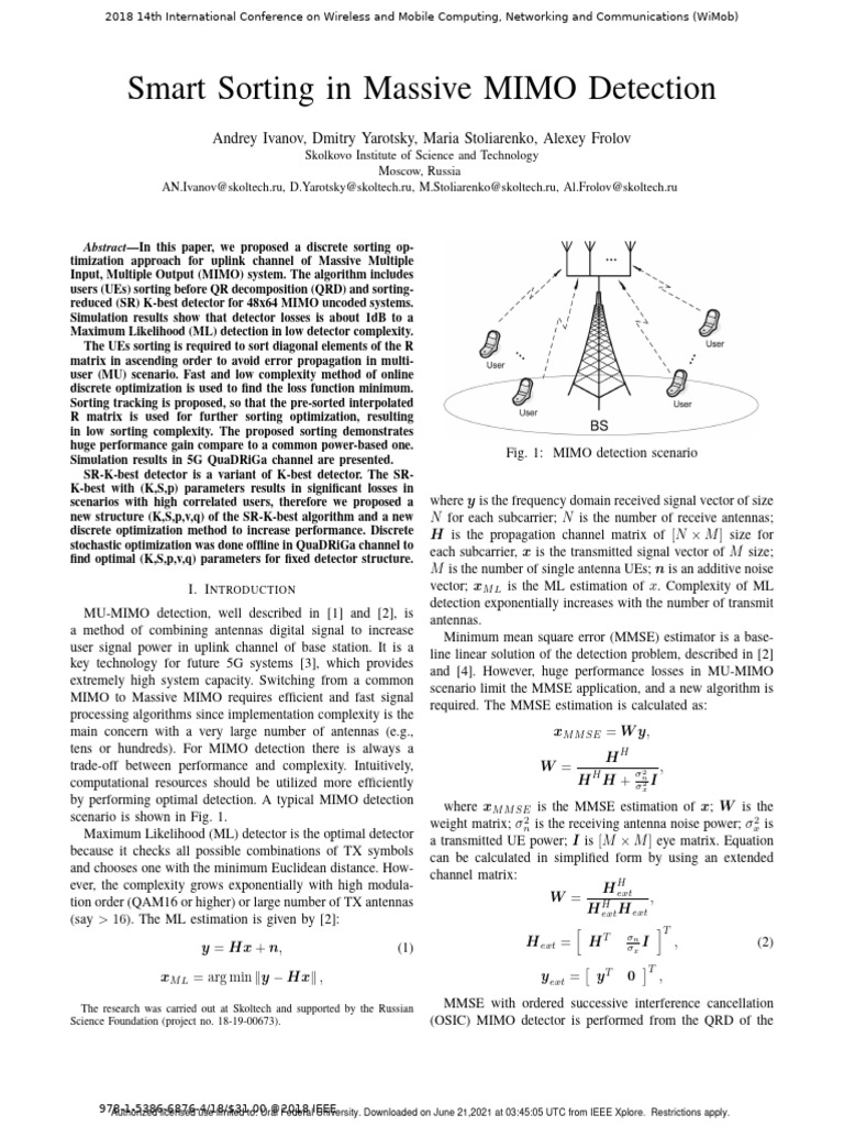 2018 Smart Sorting In Massive Mimo Detection Pdf Mimo Matrix Mathematics