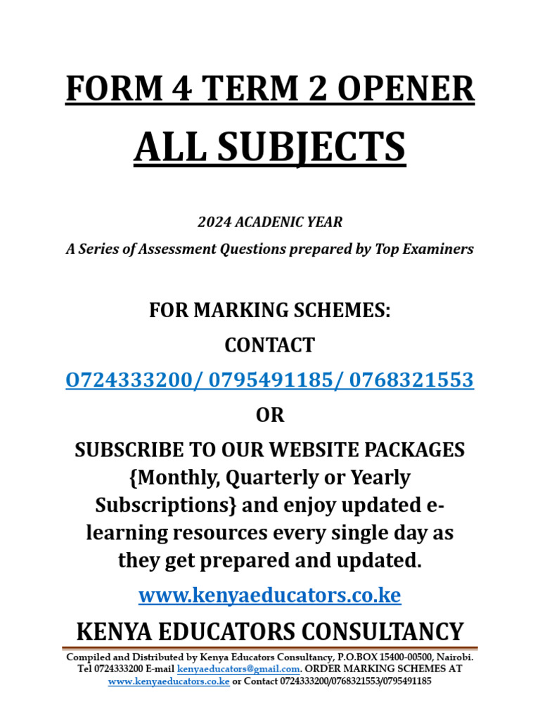 f4 Term 2 Opener Exams 2024 | PDF | Biology