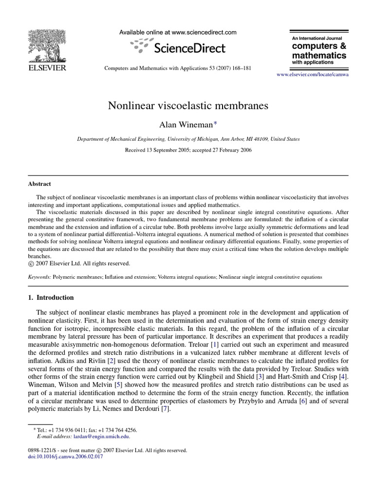 Nonlinear Viscoelastic Membranes Pdf Viscoelasticity Elasticity