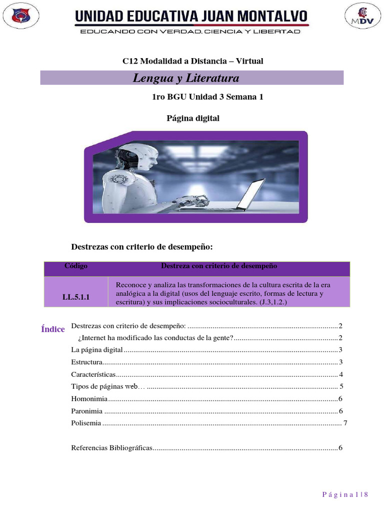 Guía Lengua y Literatura - 1ro BGU - U3 - S1 | PDF | Red mundial | Internet y web