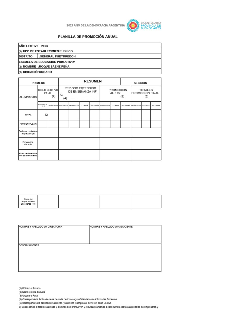 Planilla Promoción Anual 2023 | PDF