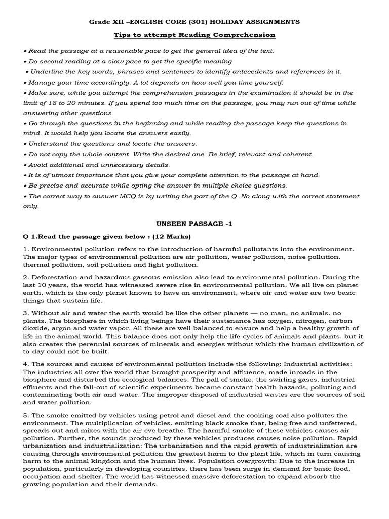 G 12 ENG CORE - 301 Holiday Assignment | PDF | Sanitation | Yoga