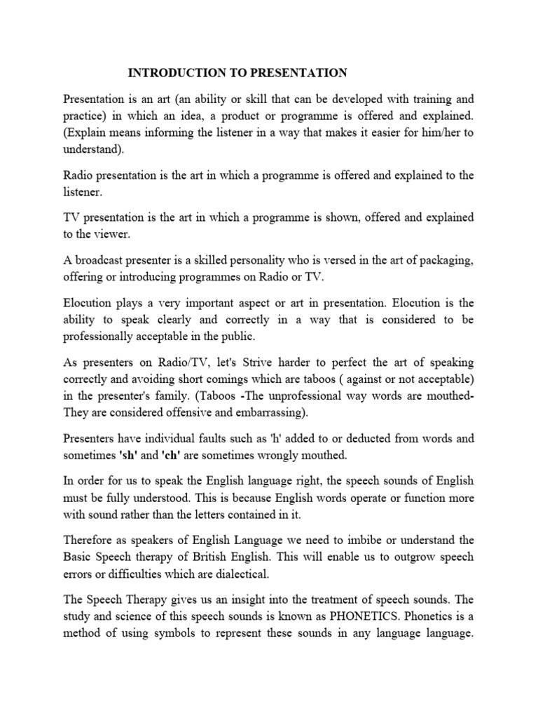 Introduction - To - Presentation 1 | PDF | Speech | English Language