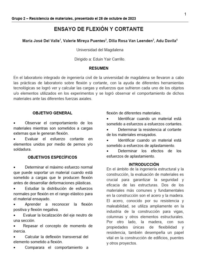 Informe 2 - Ensayo de Flexión y Cortante 2024ii | PDF | Viga ... Informe 2 - Ensayo de Flexión y Cortante 2024ii | PDF | Viga ...