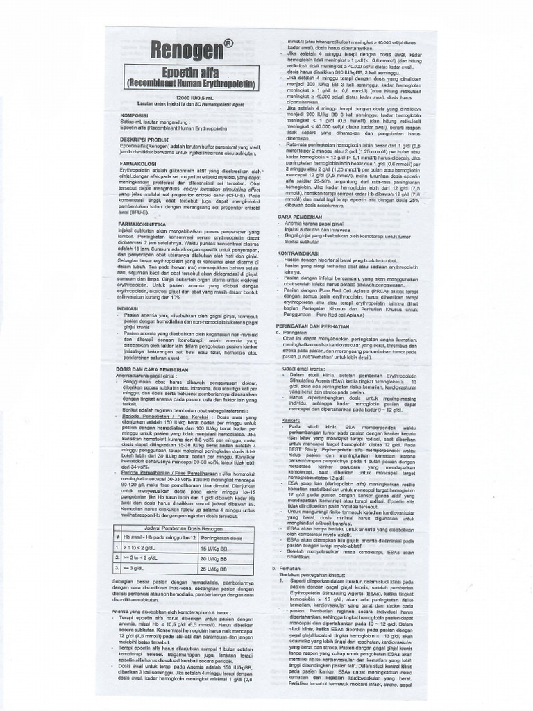 Renogen Cairan Injeksi 12000 IU, 0,5mL - Epoetin Alfa - DKI1746400143F1 ...