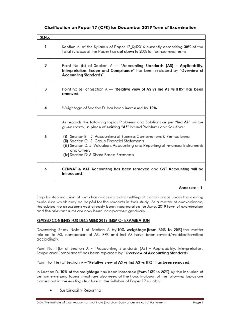 Paper 17 CFR Syllabus Changes December 2019 | PDF | Accounting ...
