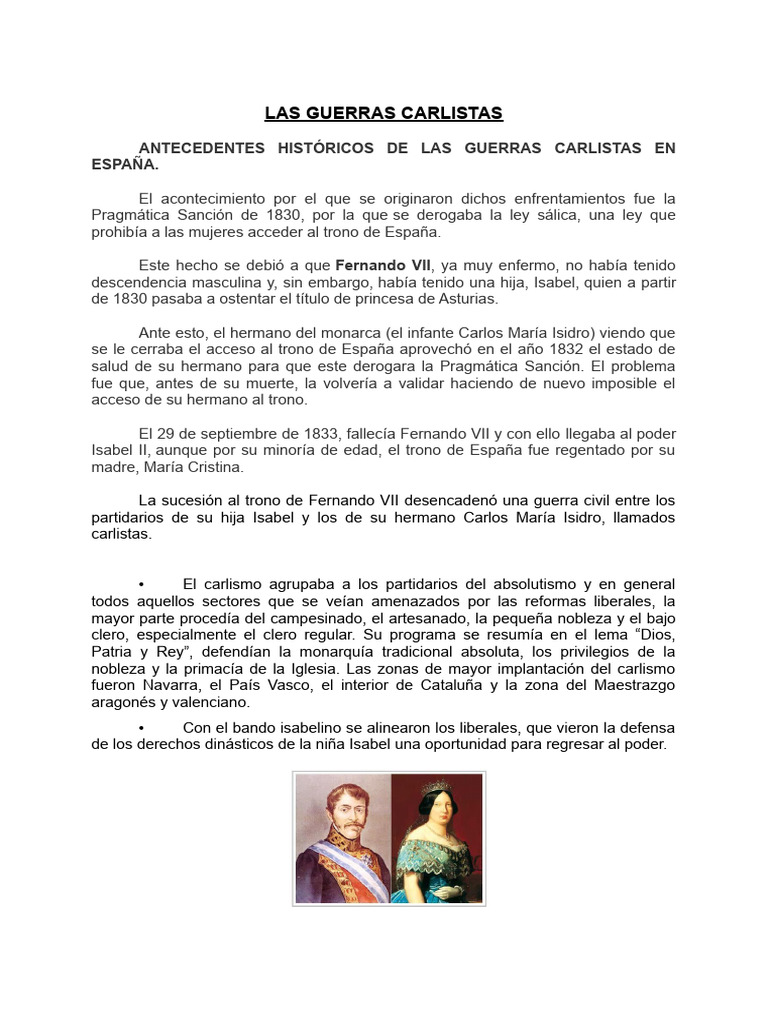 Guerras Carlistas en España: Resumen Histórico | PDF | Gobierno de ...