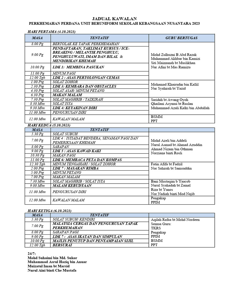 Tentatif Perkhemahan Unit Beruniform 2023 | PDF