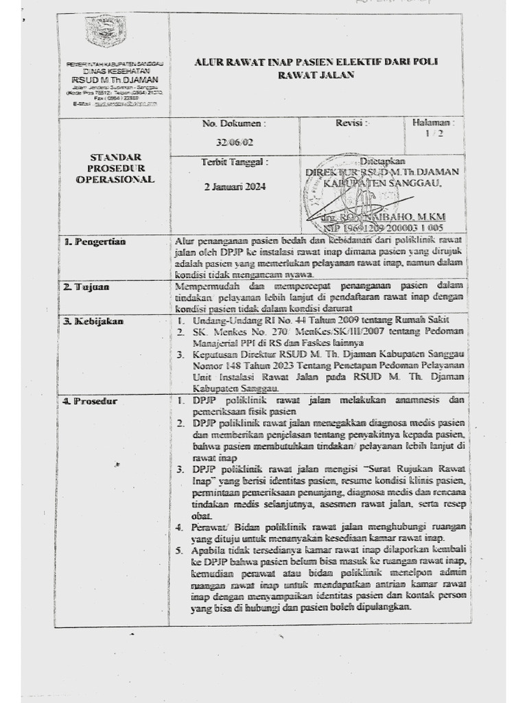 SOP Alur Ranap PX Elektif DR Poli Rajal | PDF