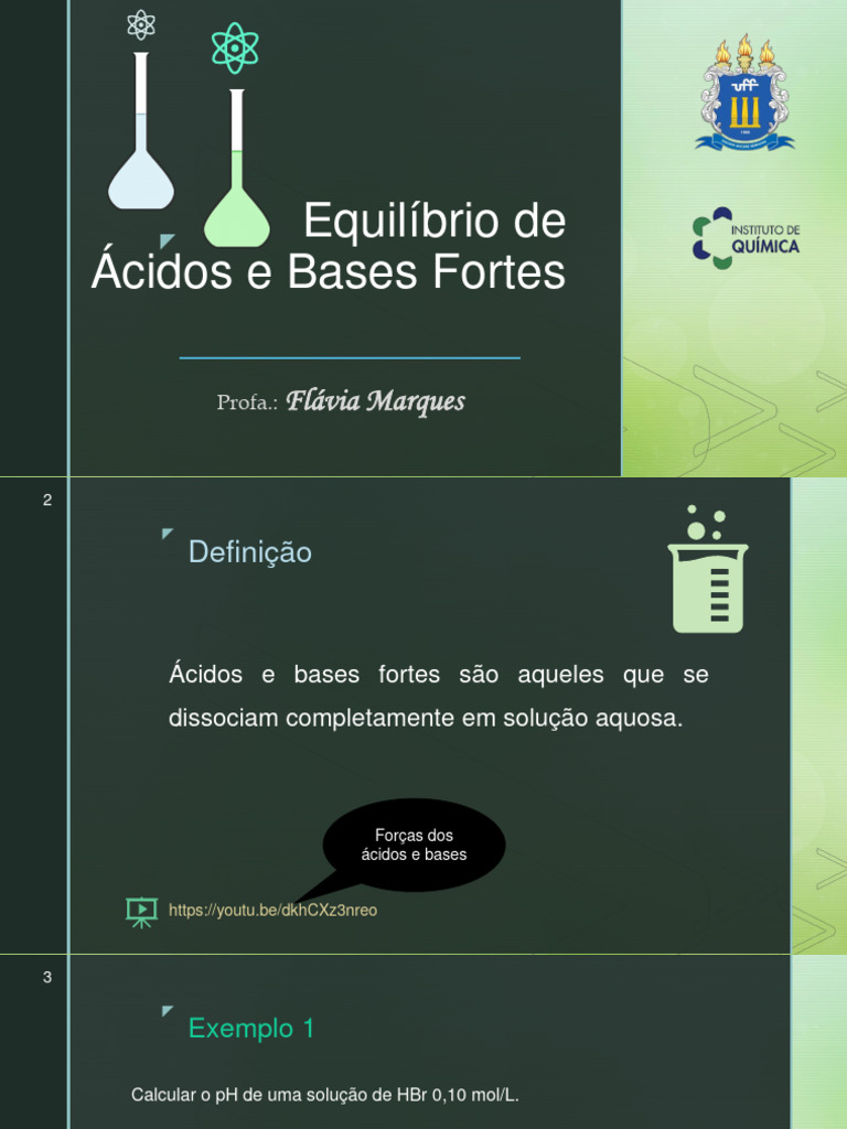 Slide 5 - Equilíbrio de Ácidos e Bases Fortes | PDF | Ph | Ácido