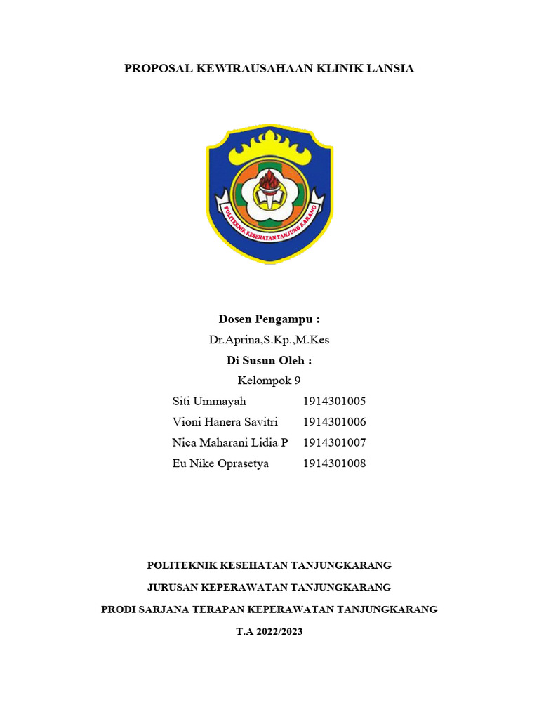 Proposal Kewirausahaan Klinik Lansia-Kel.9 | PDF | Kesehatan Holistik