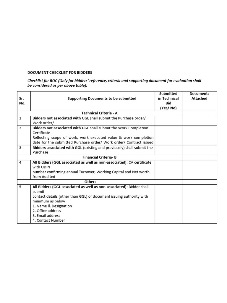Bidder Qualification Criteria Checklist | PDF | Technology & Engineering