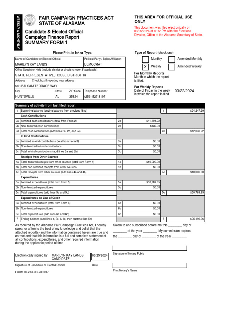 Alabama Campaign Finance Report | PDF