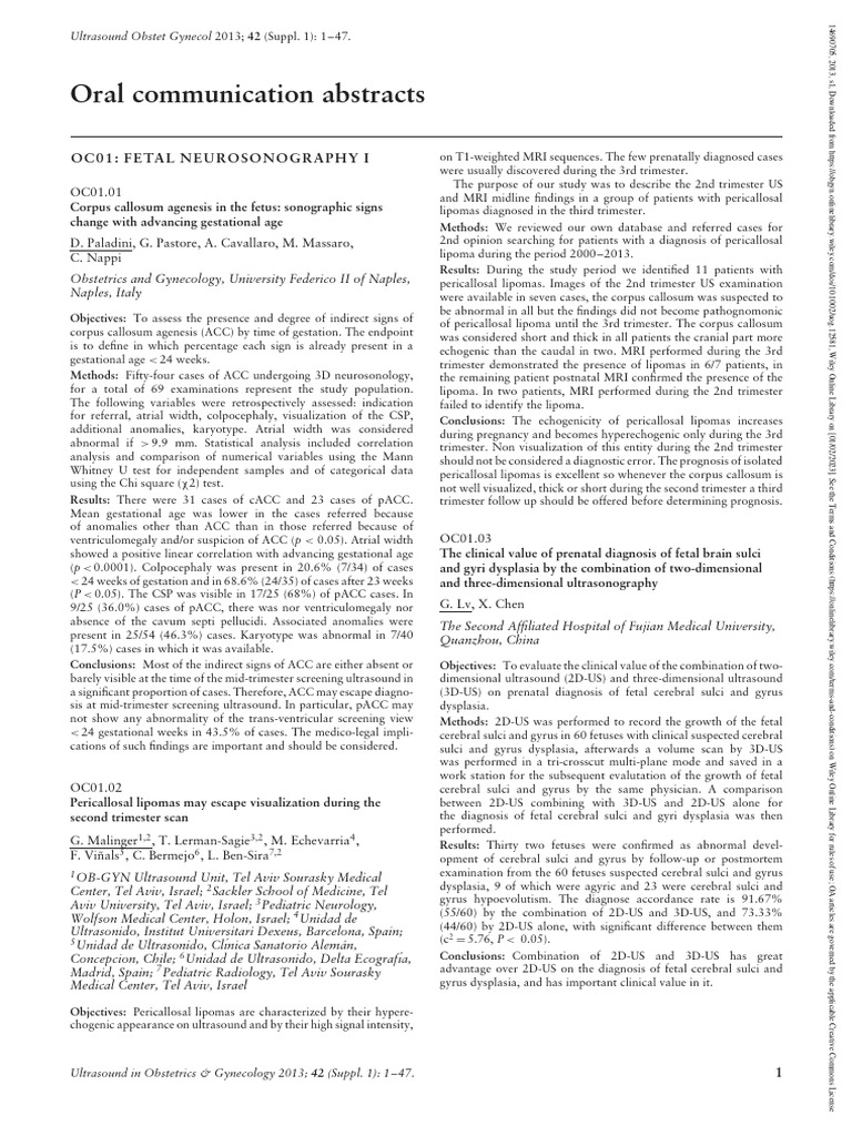 Ultrasound In Obstet Gyne 2013 Lv Oc01 03 The Clinical Value Of Prenatal Diagnosis Of