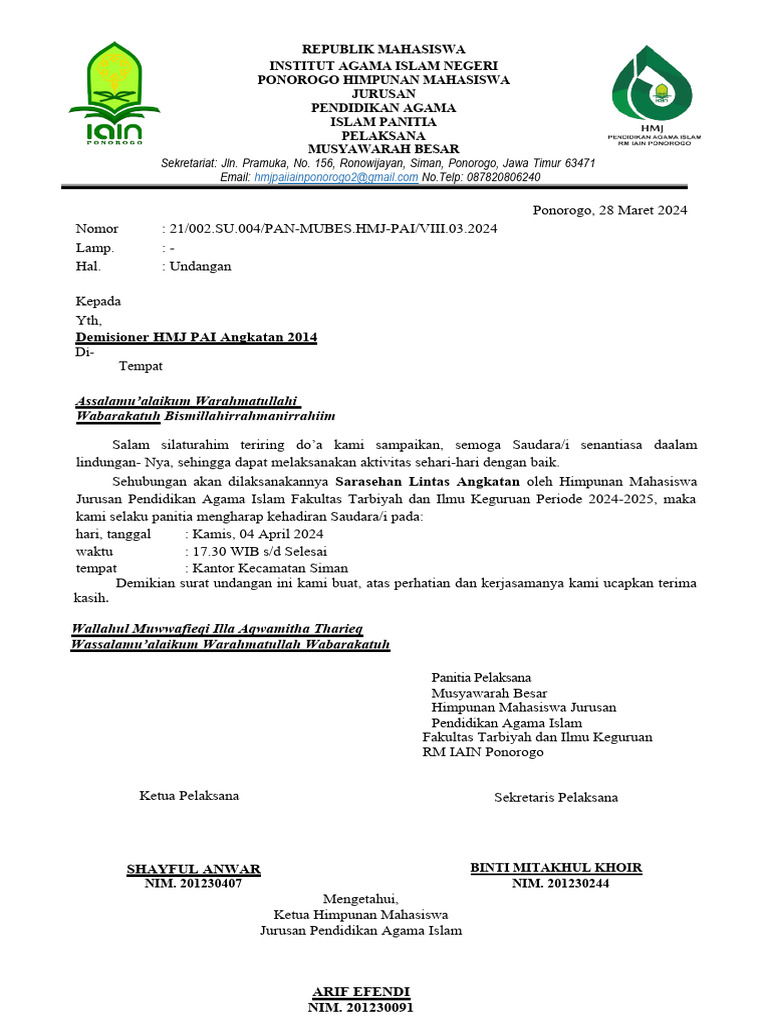 Undangan Demis HMJ PAI | PDF