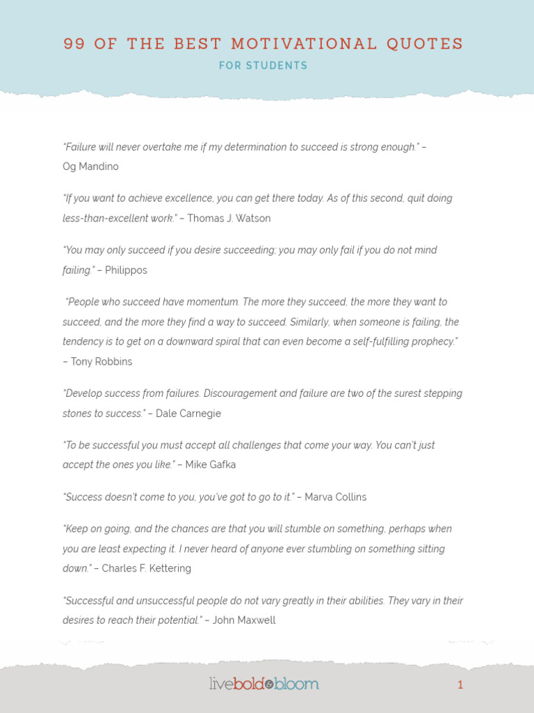 99 Motivational Quotes For Students | PDF