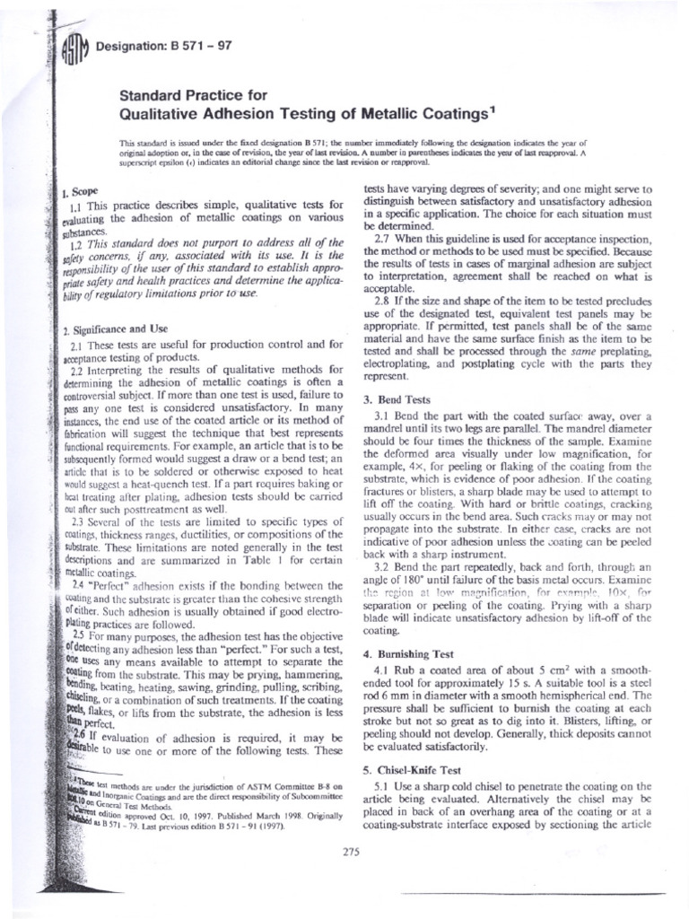 ASTM B571-97 Adhesion Testing | PDF | Physical Sciences | Secondary ...
