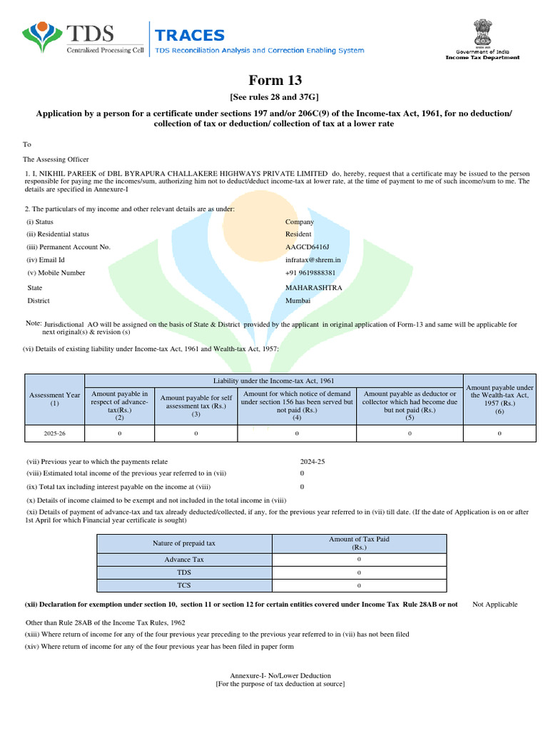Application for Tax Deduction Certificate | PDF | Income Tax | Taxes
