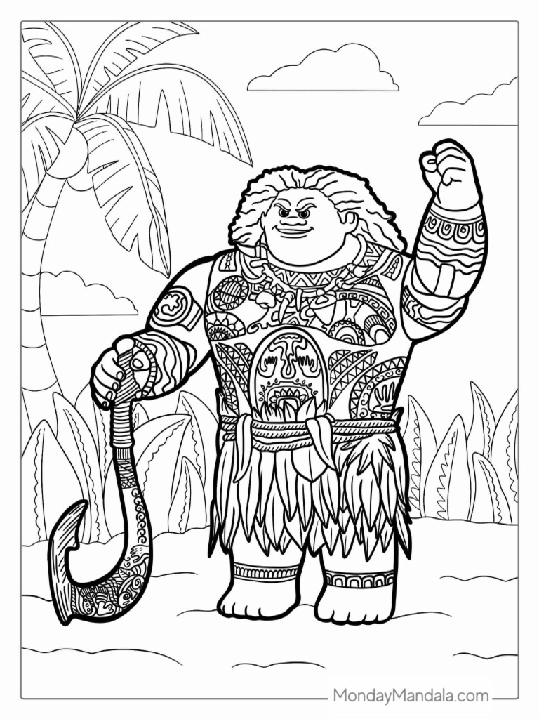 Coloring Sheet of Maui Character From Moana | PDF