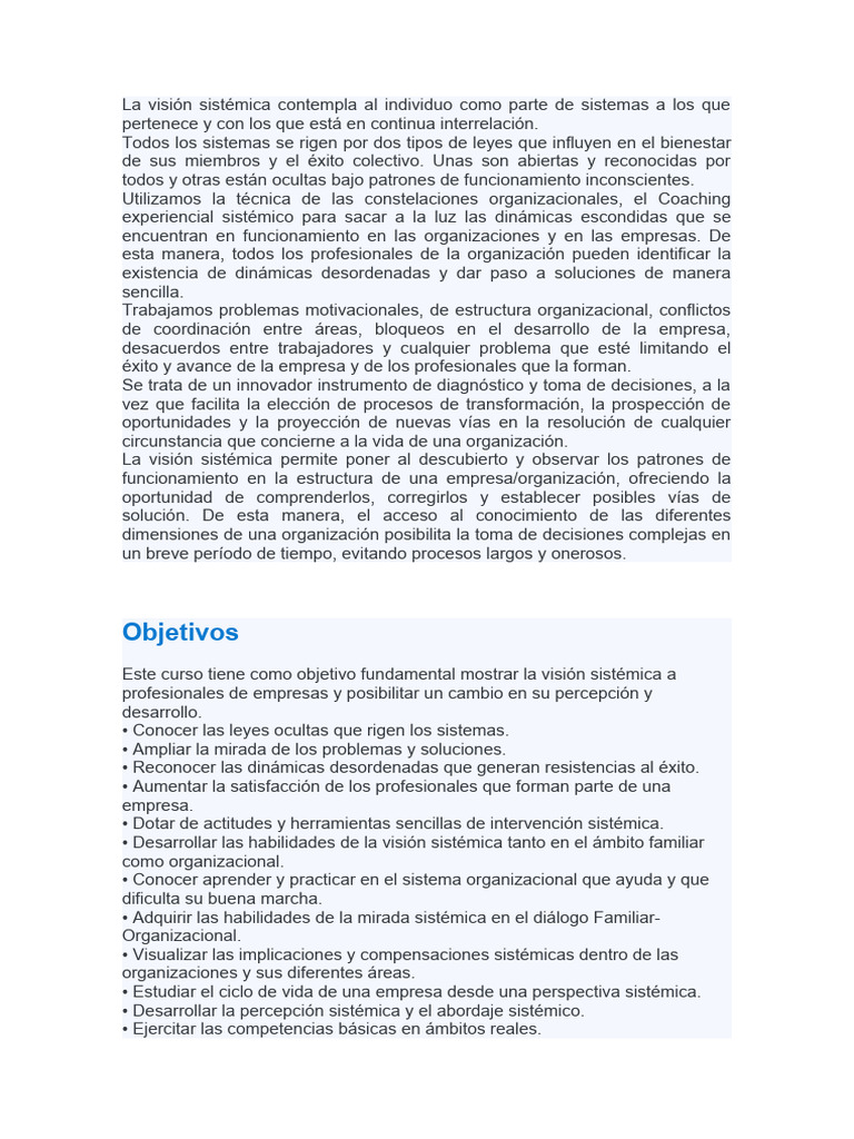 La visión sistémica contempla al individuo como parte de sistemas a los ...