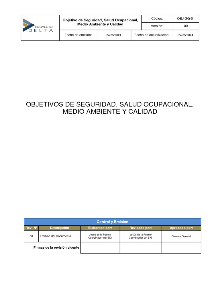 OBJ-GG-01 - Objetivos SIG - 2024 | PDF | Seguridad y salud ocupacional | Business
