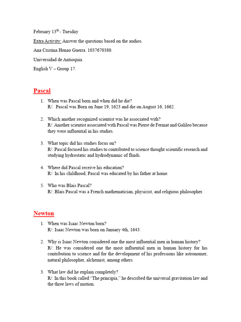 Key Figures in Science: Pascal, Newton, Galileo | PDF | Galileo Galilei ...
