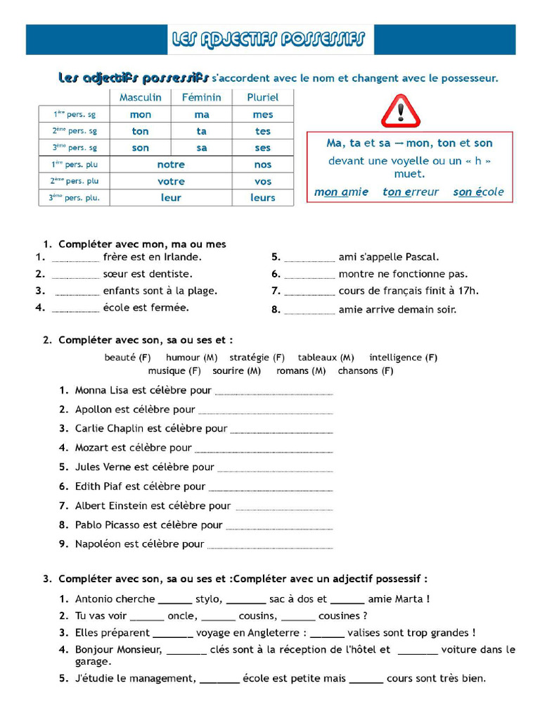 Les Adjectifs Possessifs | PDF