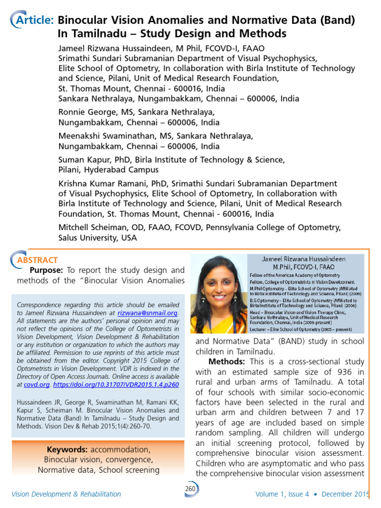2015 - BAND Binocular Vision Anomalies and Normative Data - India ...