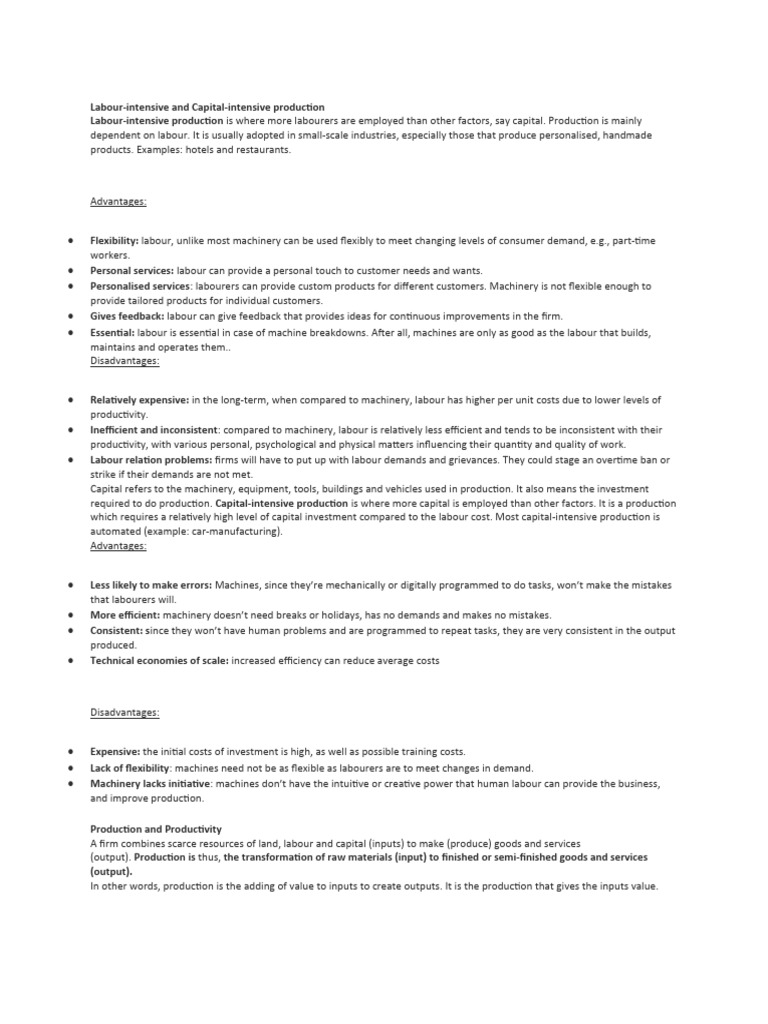 Labour AND CAPITAL INTENSIVE PRODUCTION | Download Free PDF | Labour ...