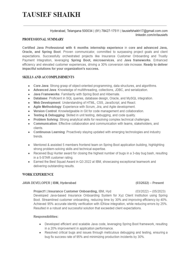 TAUSIEF SHAIKH 6MonExp Java.v5 | PDF | Databases | Java (Programming Language)