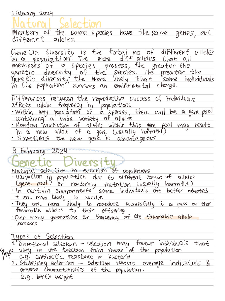 AS 2024 02 01 Natural Selection Genetic Diversity | PDF