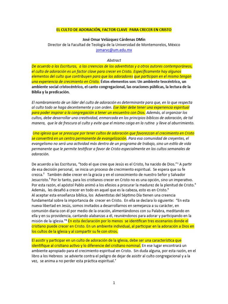 1. El culto de adoración factor clave para crecer en Cristo | Descargar gratis PDF | Oración ...