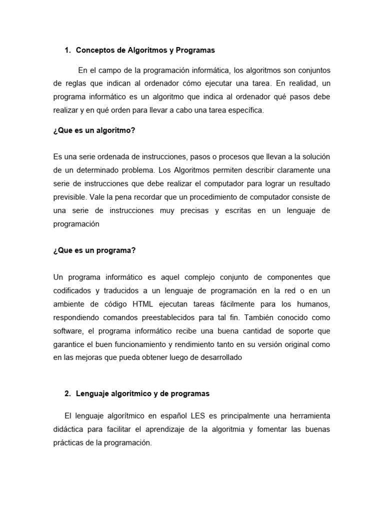 Conceptos de Algoritmos y Programas | PDF | Algoritmos | Lenguaje de programación