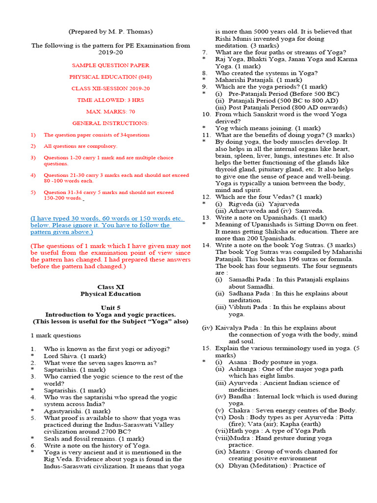 Class XI - PE and Yoga - Unit 5 - Yoga | PDF | Yoga | Asana
